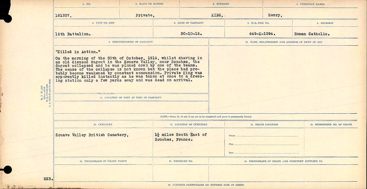 Private Henry King – Perspectives On The Front